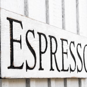 Espresso Sign - Carved in a 40"x8" Solid Wood Board Rustic Distressed ...