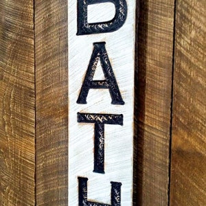 Bath Sign Vertical - Carved in a 32"x8" Solid Wood Board Rustic ...