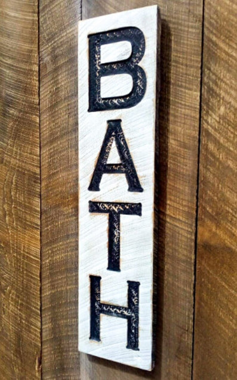 Bath Sign Vertical Carved in a 32x8 Solid Wood | Etsy