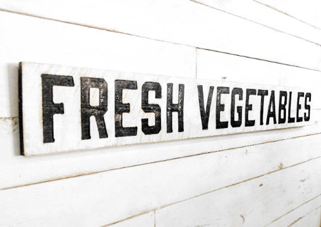 Fresh Vegetables Sign - Carved in a 60"x8" Solid Wood Board Rustic ...