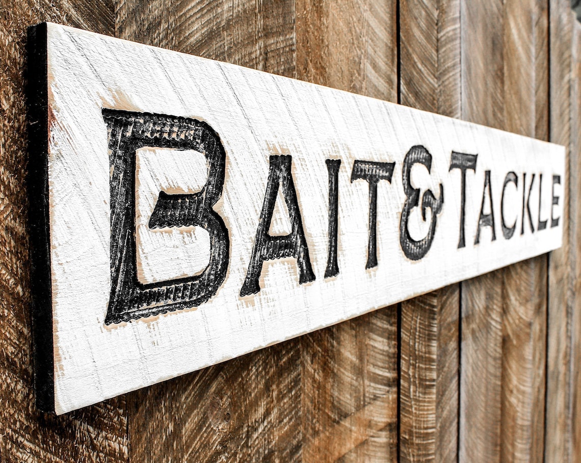 Bait & Tackle Sign Carved in a Solid Wood Board Rustic - Etsy