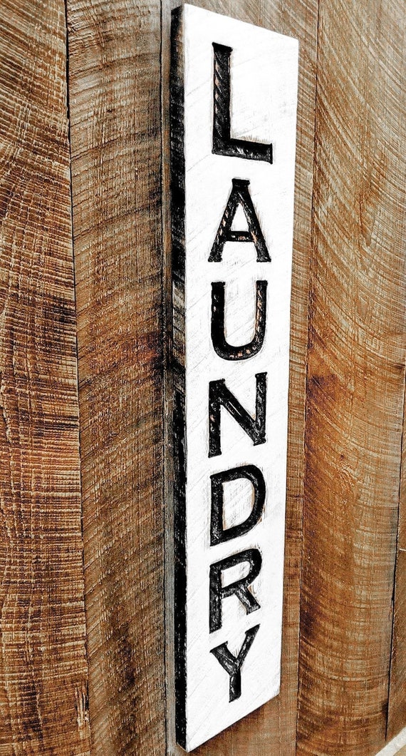 Laundry Sign Vertical Carved in a Solid Wood Board Rustic - Etsy