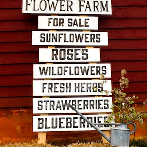 Flower Farm Sign Carved in a Solid Wood Board Rustic Distressed Florist ...