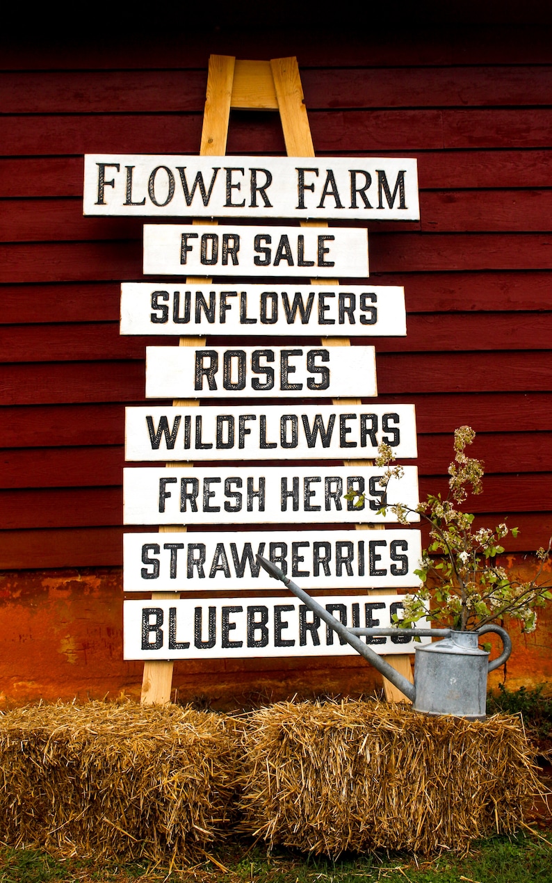 Flower Farm Sign Carved in a Solid Wood Board Rustic - Etsy