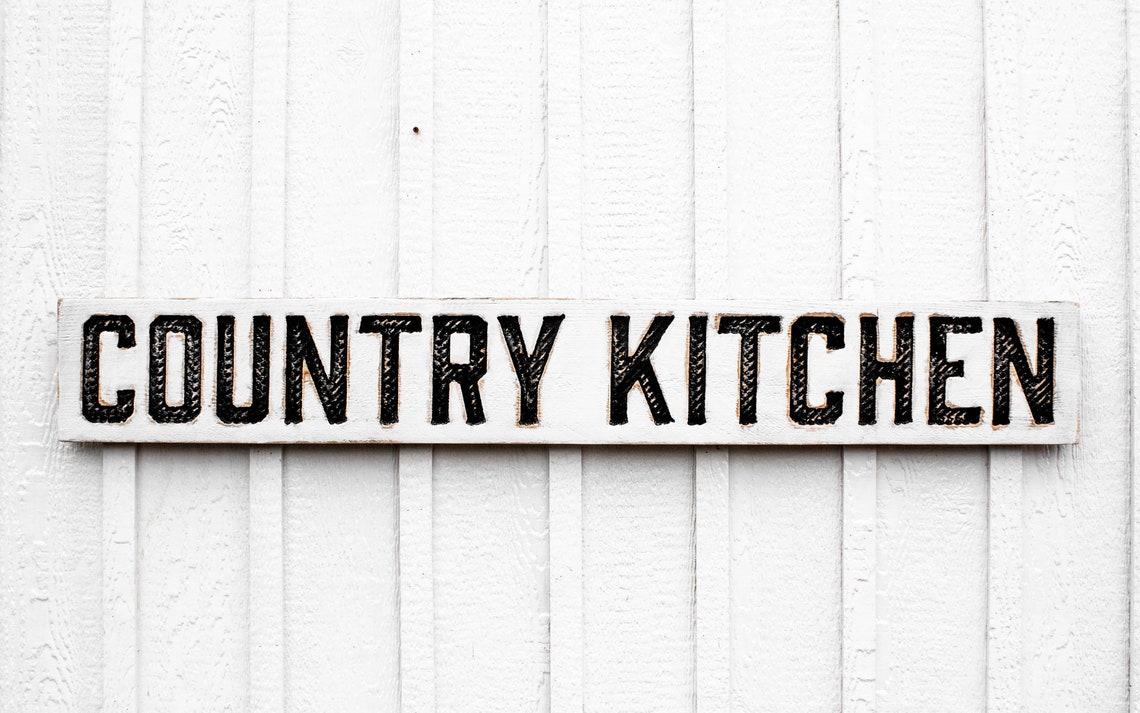 Country Kitchen Sign Carved in a Solid Wood Board Rustic | Etsy