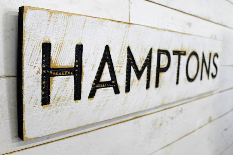 Hamptons Sign Carved in a 40x10 Solid Wood Board | Etsy