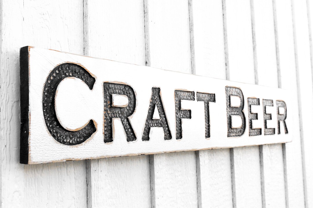 Craft Beer Sign - Carved in a 48"x8" Solid Wood Board Rustic Distressed ...