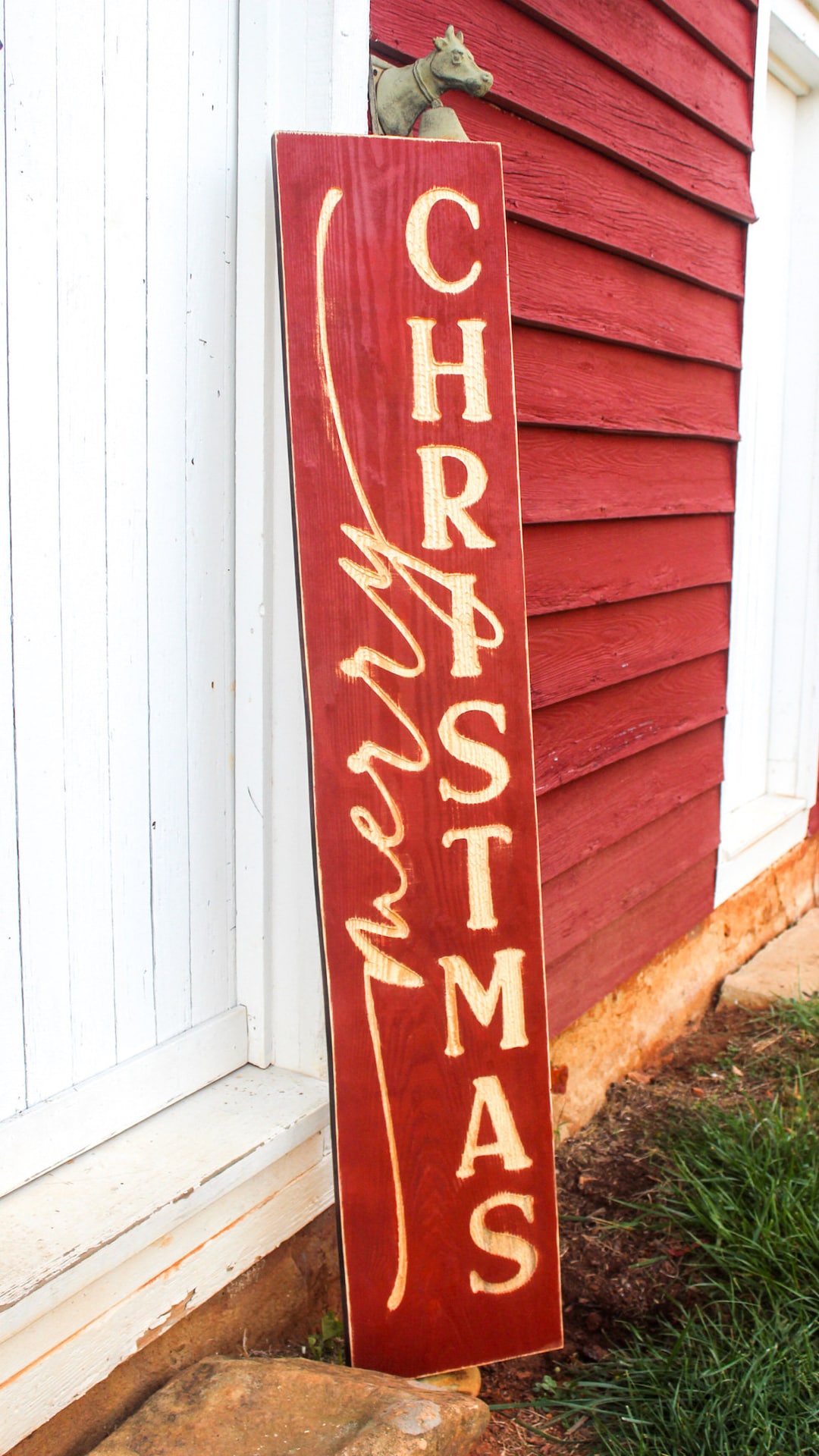 Large Merry Christmas Sign | Carved in Solid Wood | Rustic Distressed ...