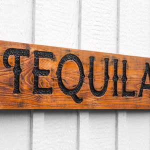 Tequila Sign - Carved in 32"x 8" Solid Wood Board Rustic Distressed ...