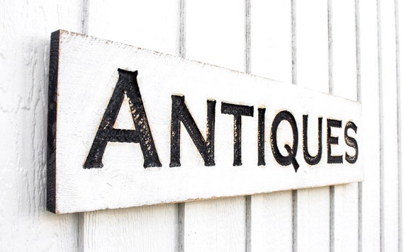 Antiques Sign Horizontal Carved in a Solid Wood Board Rustic - Etsy
