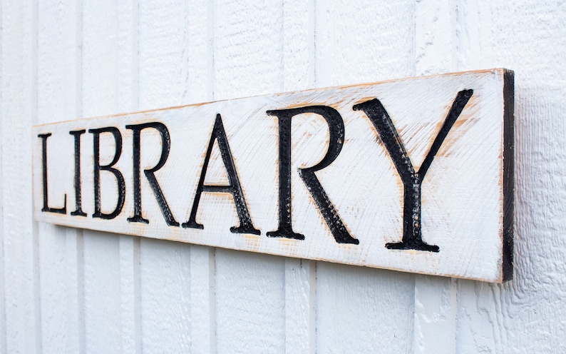 Library Sign Carved in a 40x8 Solid Wood Board | Etsy