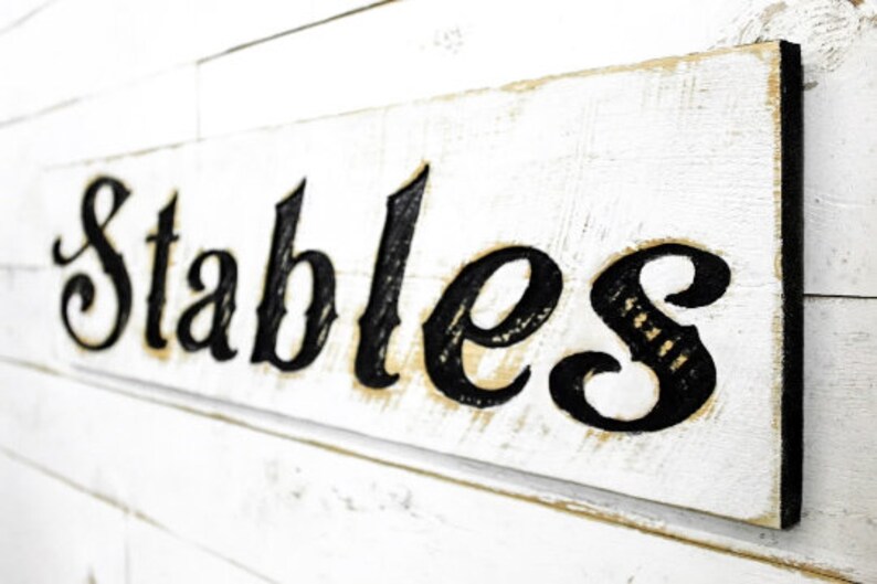 Stables Sign - Carved in a 40"x10" Solid Wood Board Rustic Distressed ...