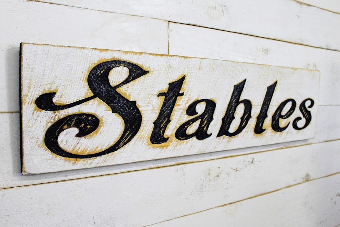 Stables Sign Carved in a 40x10 Solid Wood Board | Etsy