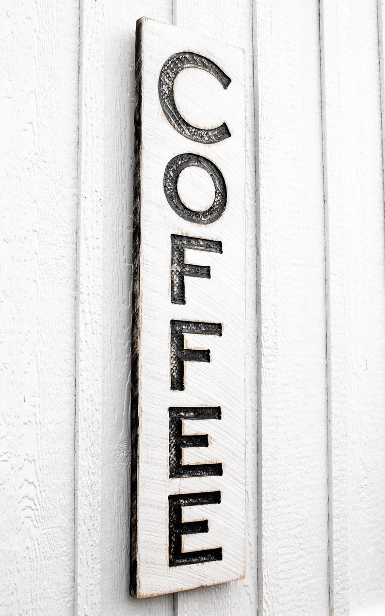 Coffee Sign Vertical - Carved in a Solid Wood Board Rustic Distressed ...