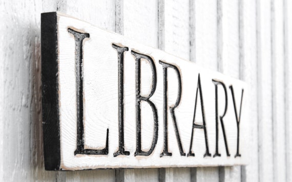 Library Sign Carved in a 40x8 Solid Wood Board - Etsy