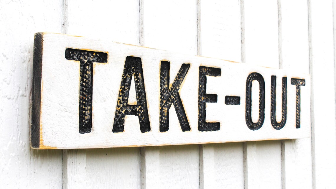Take-Out Sign Carved in a 40x8 Solid Wood Board | Etsy