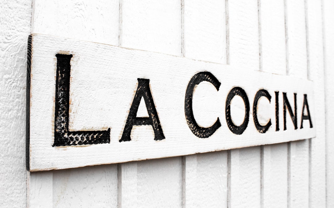 La Cocina Sign - Carved in a Solid Wood Board Rustic Distressed ...