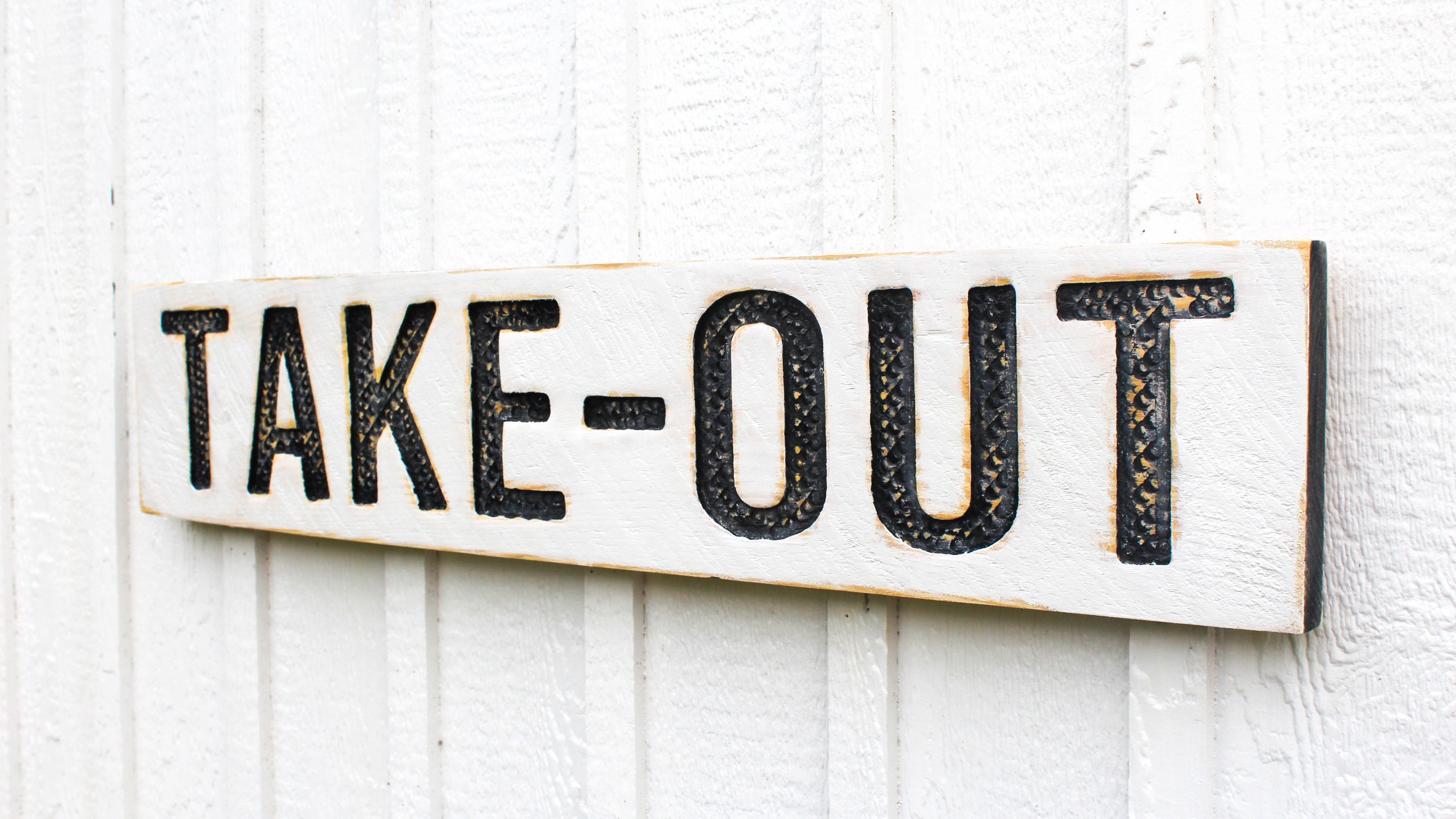 Take-Out Sign Carved in a 40x8 Solid Wood Board | Etsy