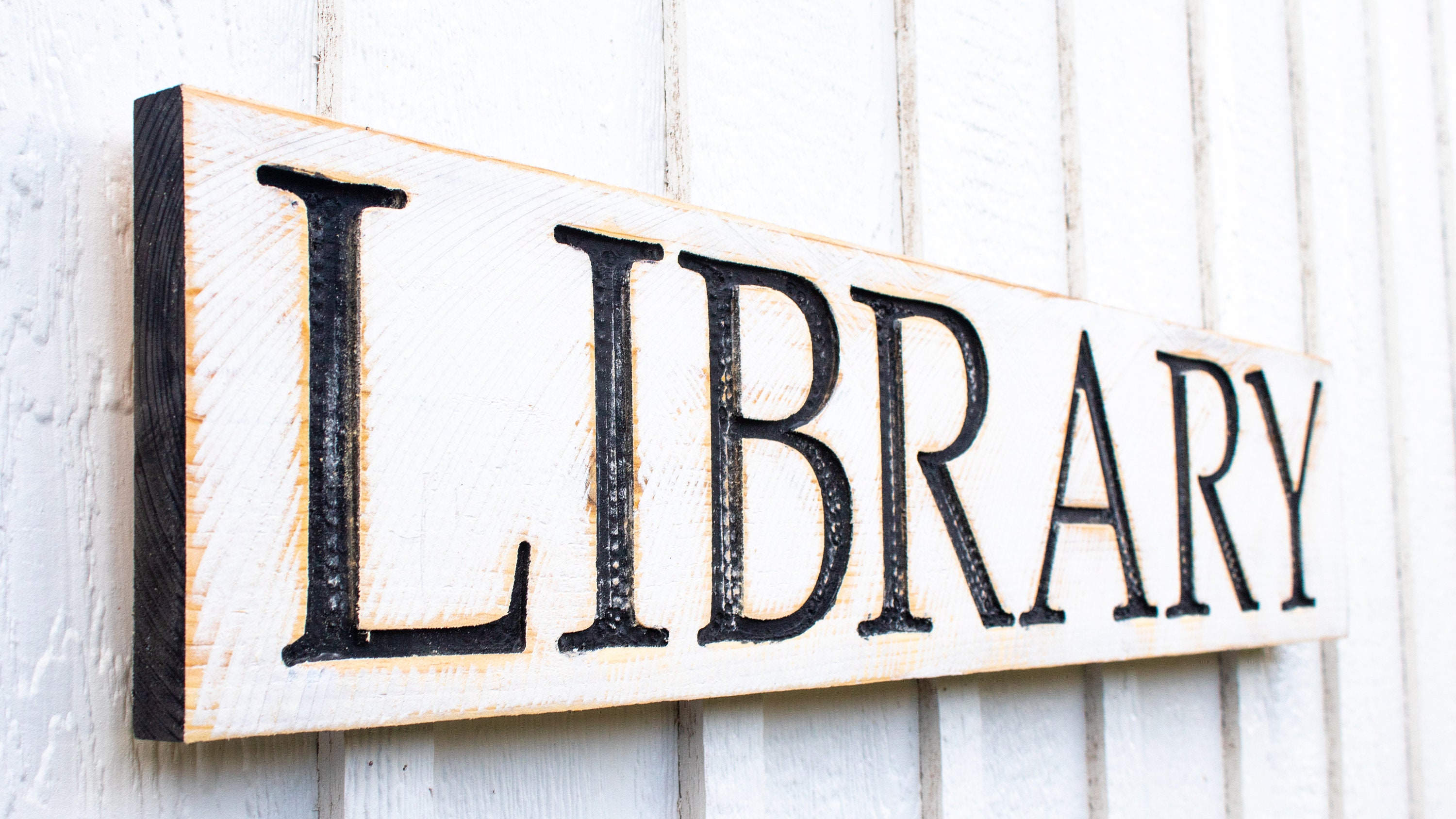 Library Sign Carved in a 40x8 Solid Wood Board | Etsy