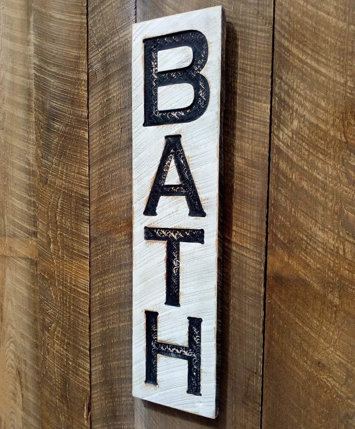 Bath Sign Vertical Carved in a 32x8 Solid Wood | Etsy