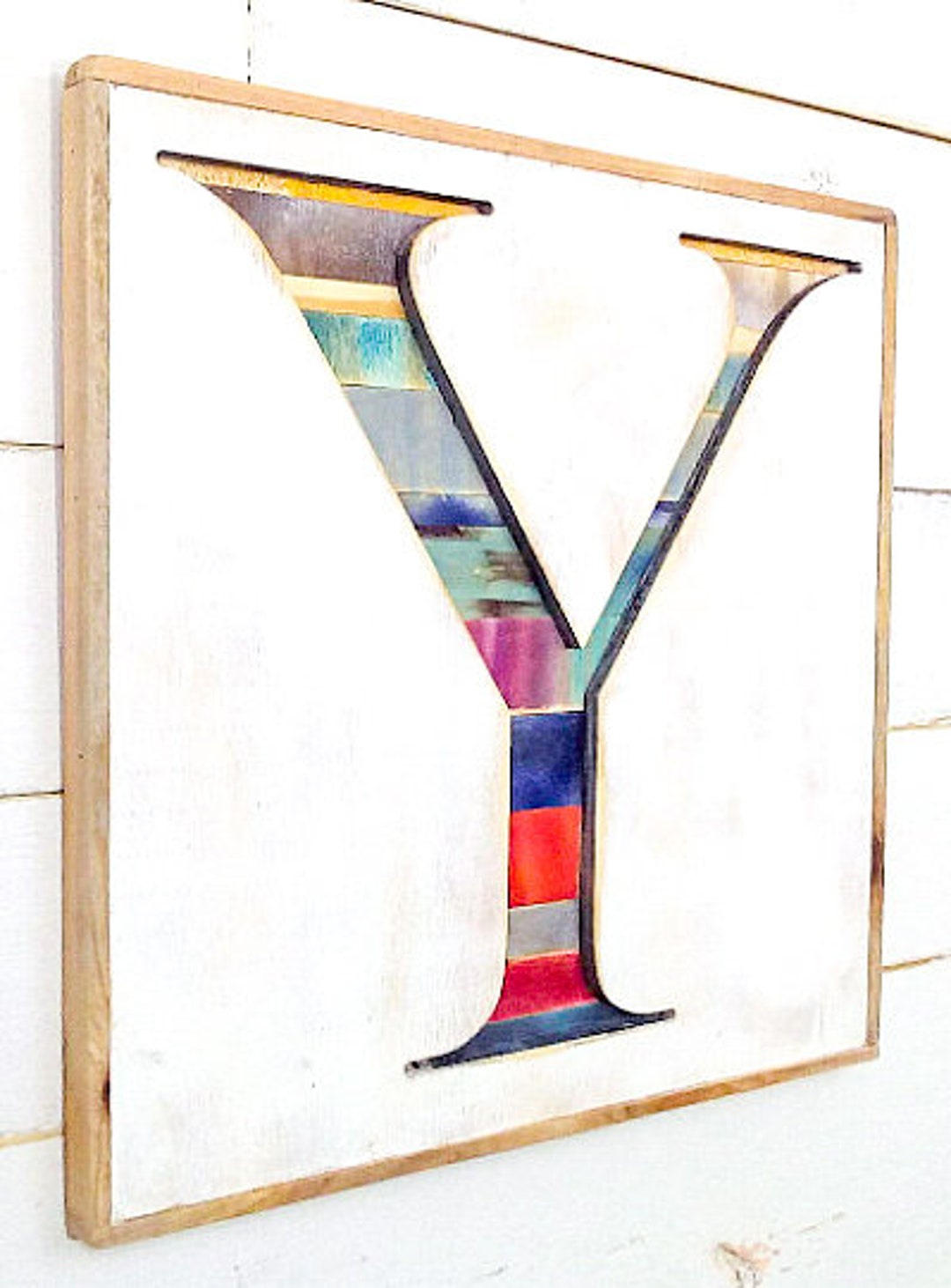 Large 24" Times New Roman Letter Shadow Box - Rustic Distressed Wall ...