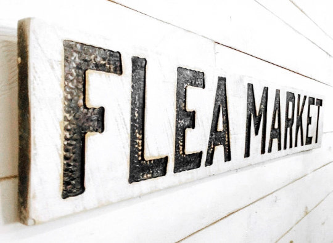 Flea Market Sign - Carved in a Solid Wood Board Rustic Distressed ...