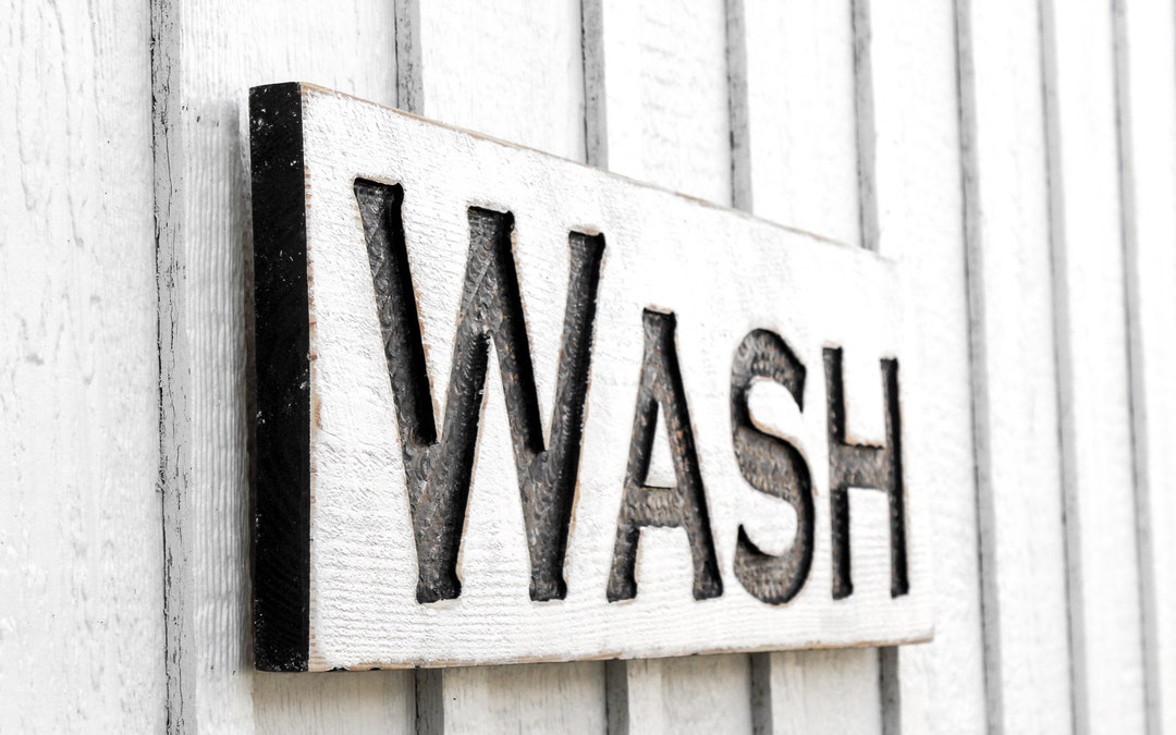 Wash Sign - Carved in a 30"x10" Solid Wood Board Rustic Distressed ...