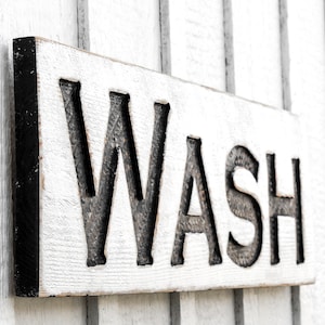 Wash Sign - Carved in a 30"x10" Solid Wood Board Rustic Distressed ...