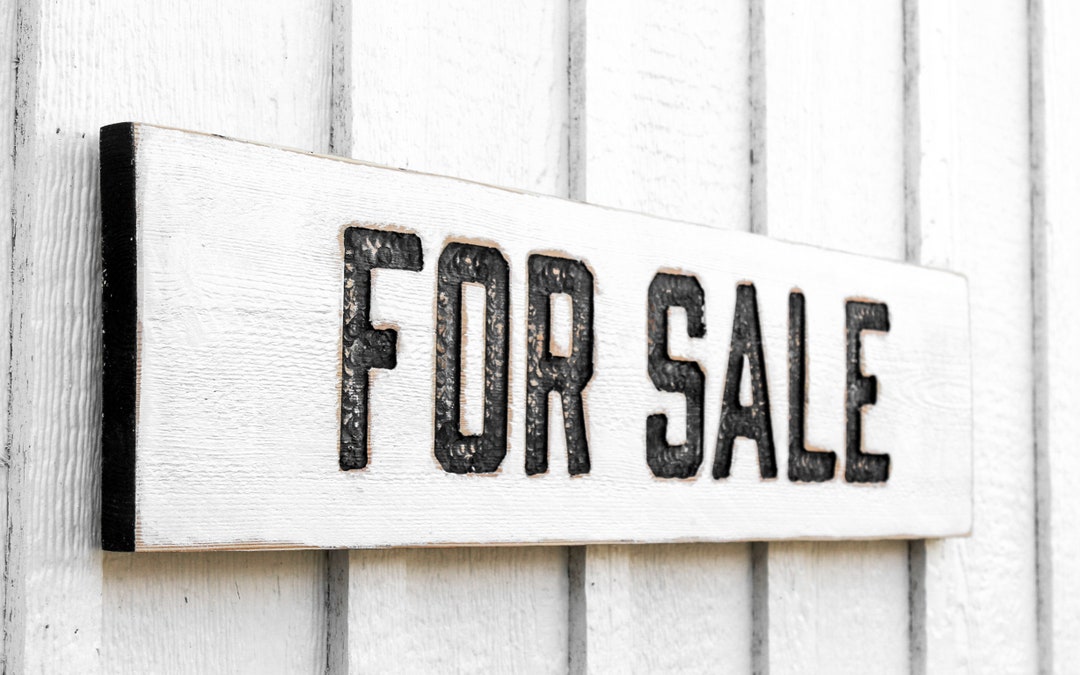 For Sale Sign - Carved in a 32"x8" Solid Wood Board Rustic Distressed ...