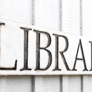 Library Sign - Carved in a 40"x8" Solid Wood Board Rustic Distressed ...