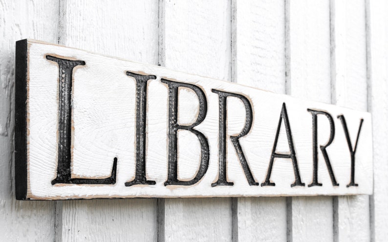Library Sign Carved in a 40x8 Solid Wood Board - Etsy