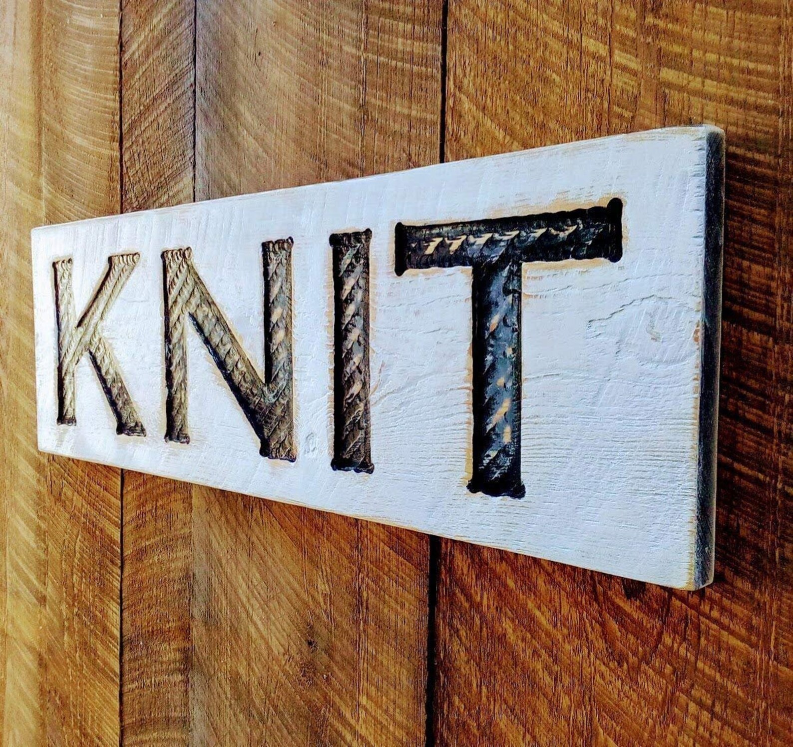 Knit Sign Carved in a 30x10 Solid Wood Board Rustic | Etsy