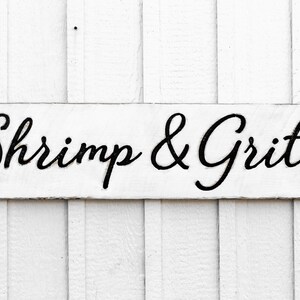 Shrimp & Grits Sign - Carved in a 40"x10" Solid Wood Board Rustic ...