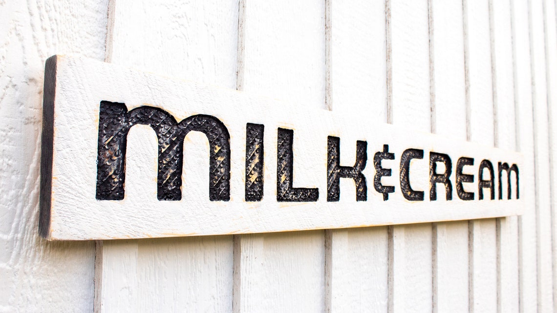 Milk & Cream Sign Carved in a 55x8 Solid Wood | Etsy