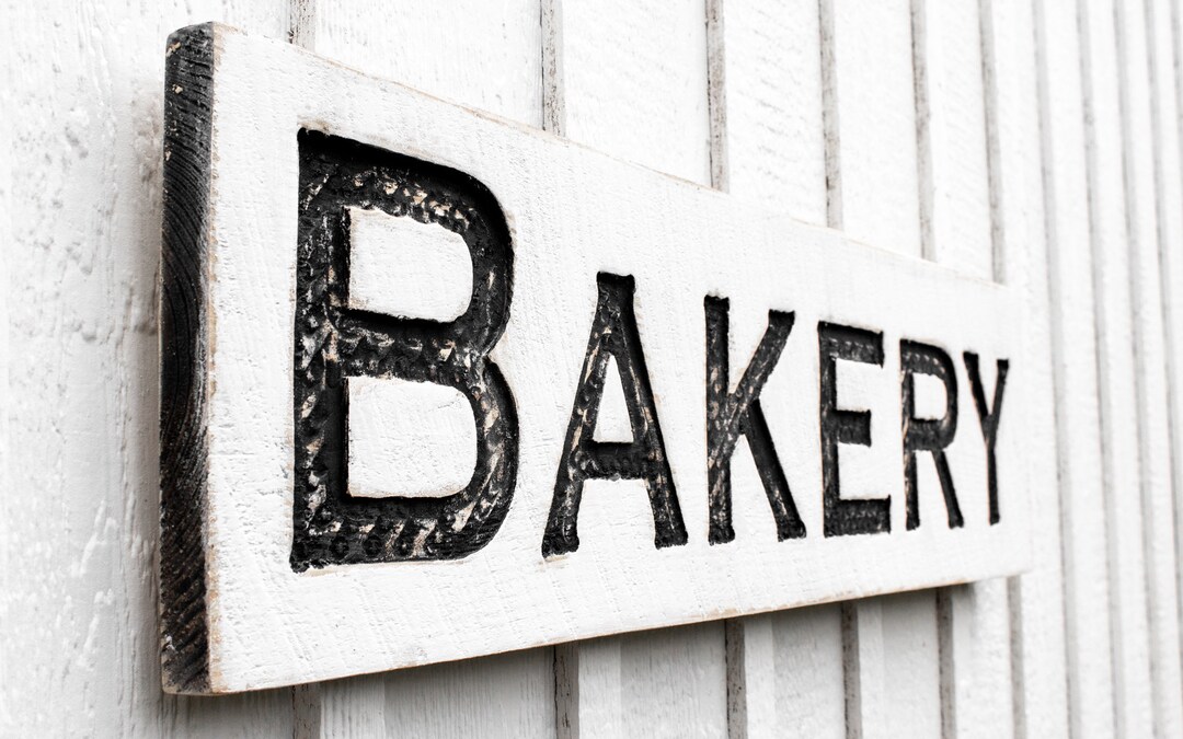 Bakery Sign Horizontal - Carved in a Solid Wood Board Rustic Distressed ...