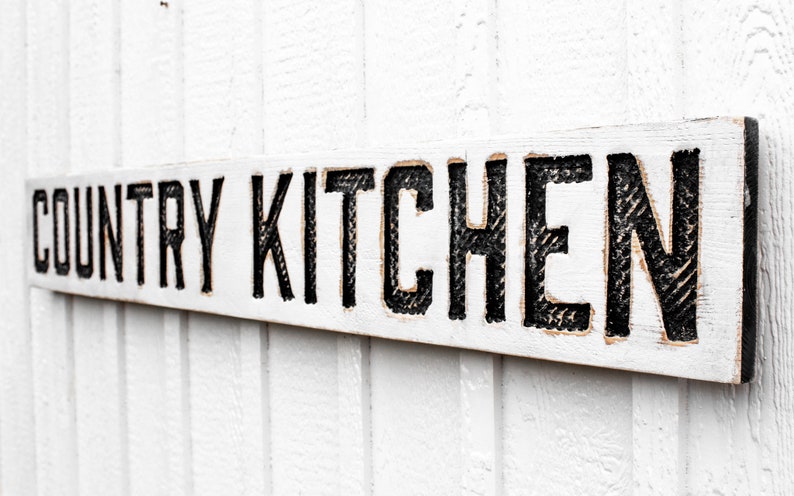 Country Kitchen Sign - Carved in a Solid Wood Board Rustic Distressed ...