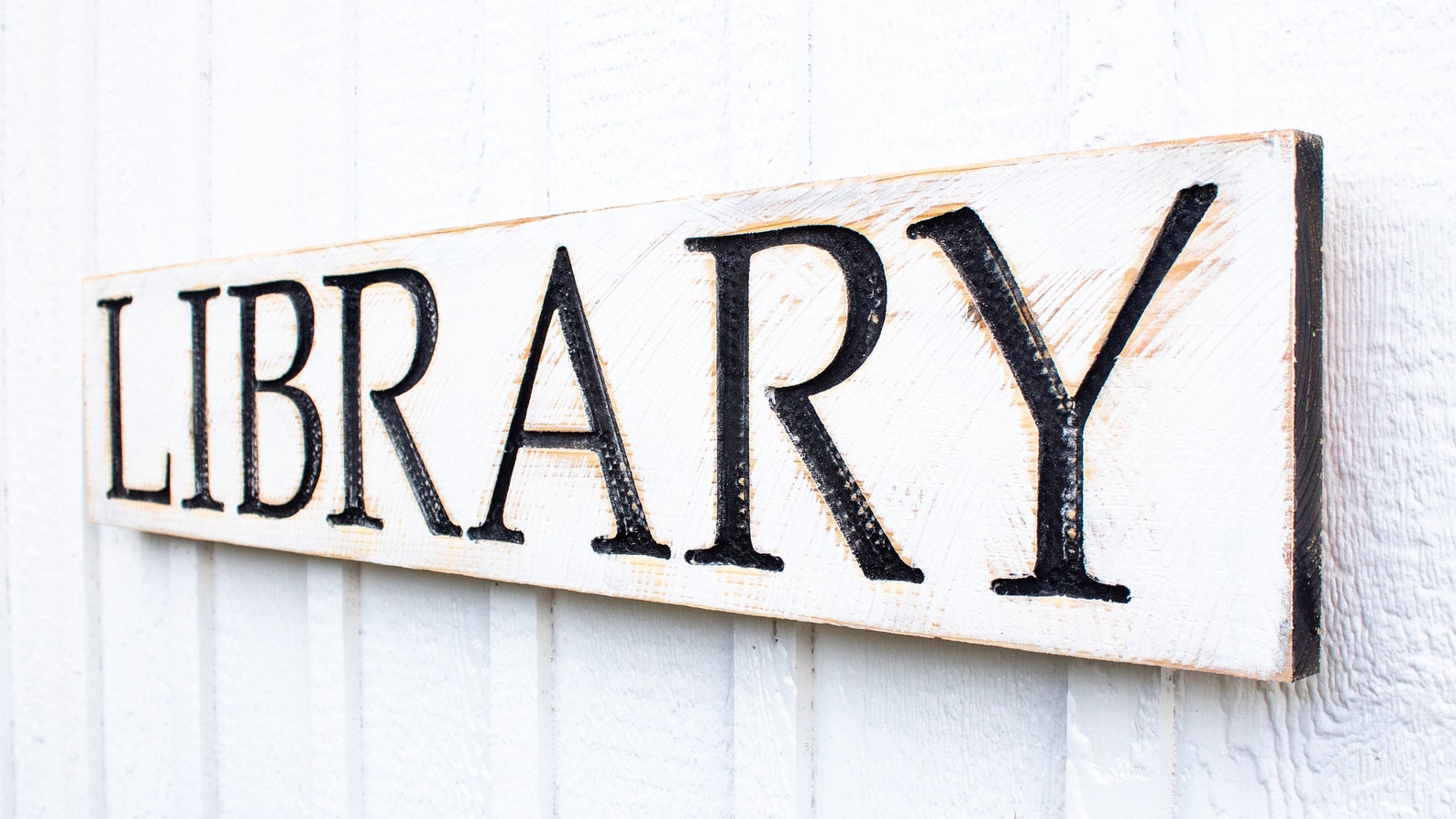 Library Sign Carved in a 40x8 Solid Wood Board | Etsy