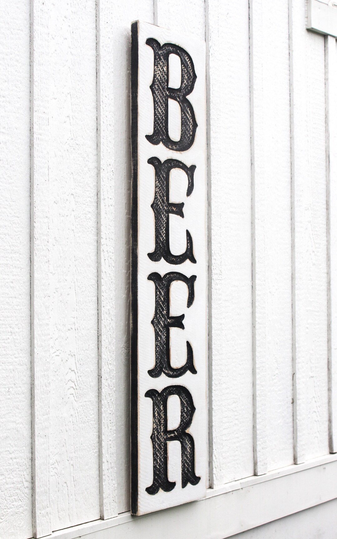Beer Sign - Carved in a 10" X 40" Solid Wood Board Rustic Distressed ...