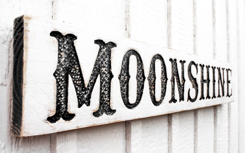 Moonshine Sign - Carved in a 40"x6" Solid Wood Board Bar Prohibition ...