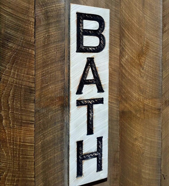 Bath Sign Vertical Carved in a 32x8 Solid Wood | Etsy
