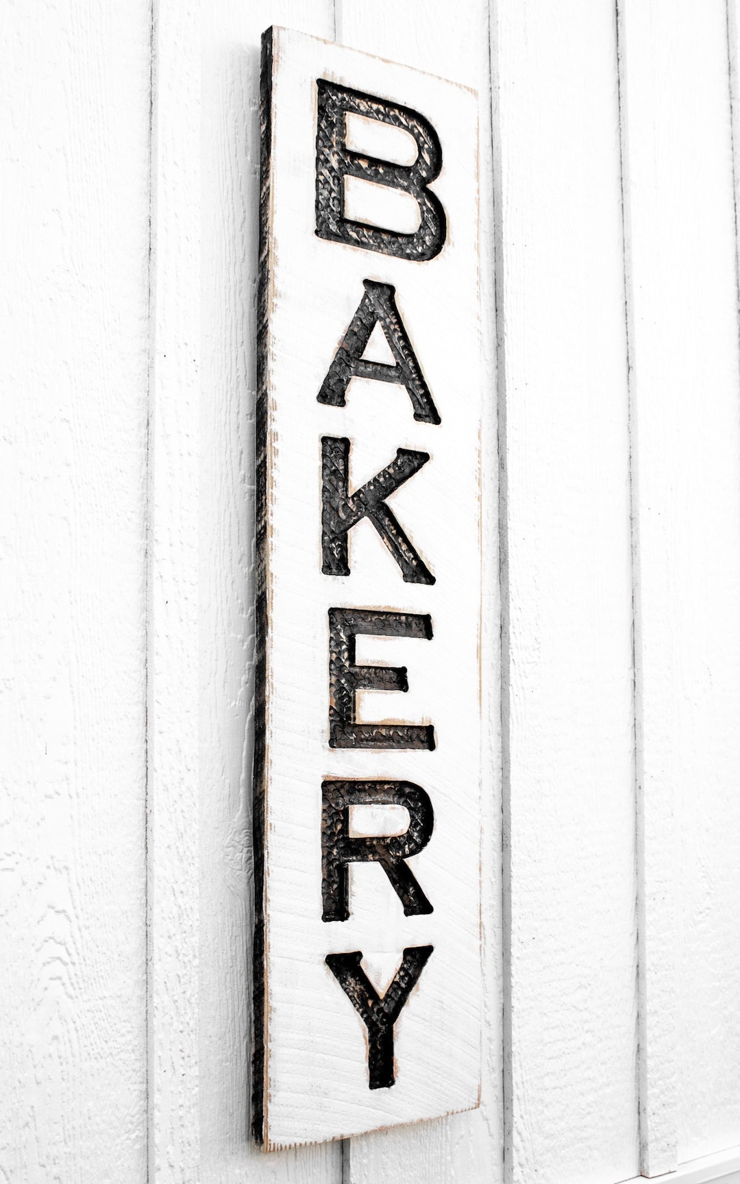 Bakery Sign Vertical - Carved in a Solid Wood Board Rustic Distressed ...