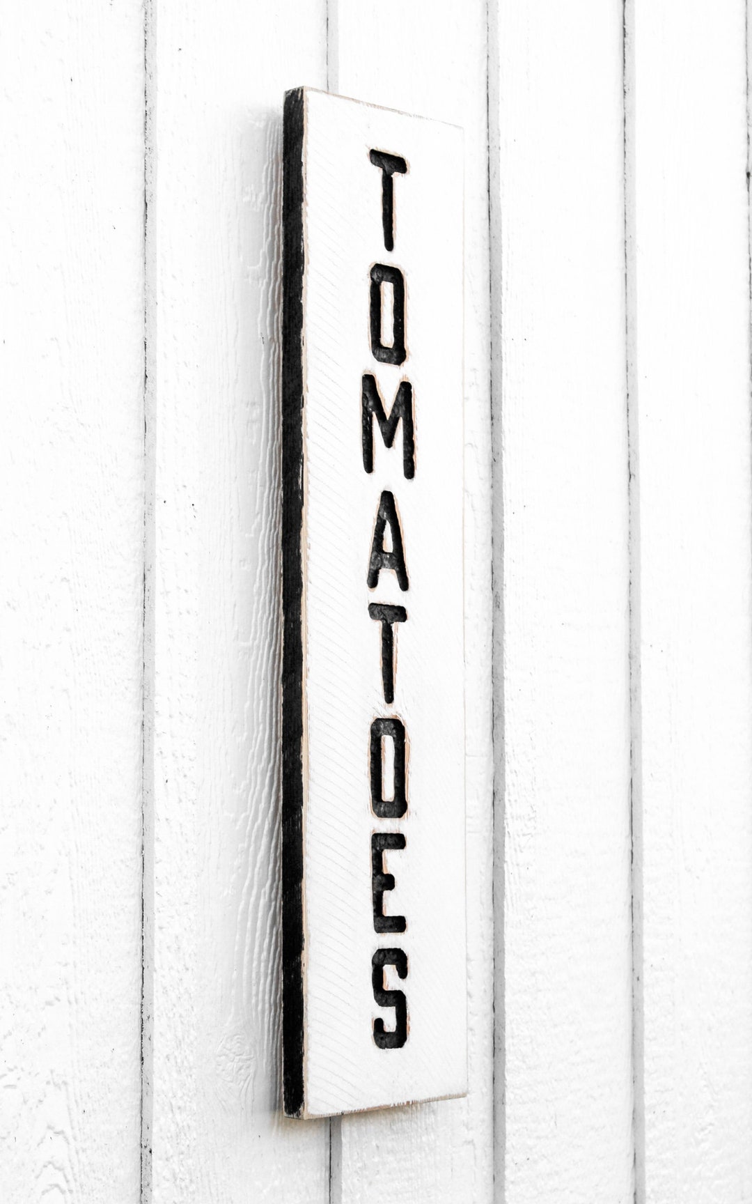 Tomatoes Sign Vertical - Carved in a 32”x8” Solid Wood Board Rustic ...