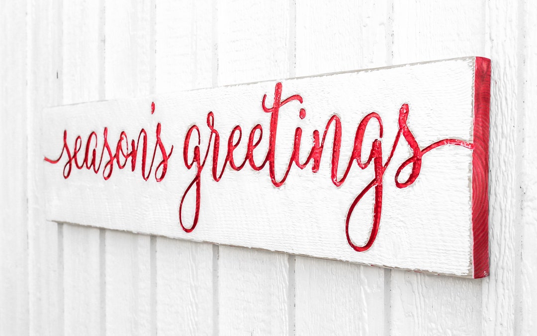 Season's Greetings Sign | Carved in Solid Wood | Rustic Distressed ...