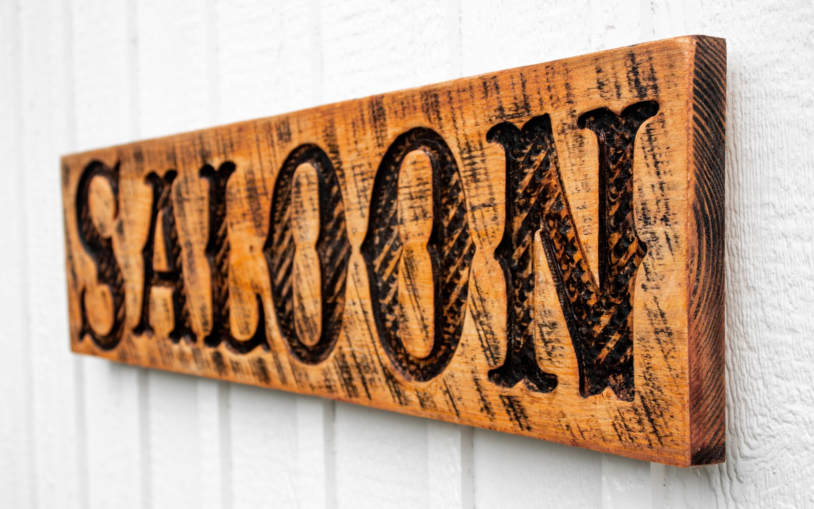 Saloon Sign Carved in a Solid Wood Board Rustic Distressed - Etsy