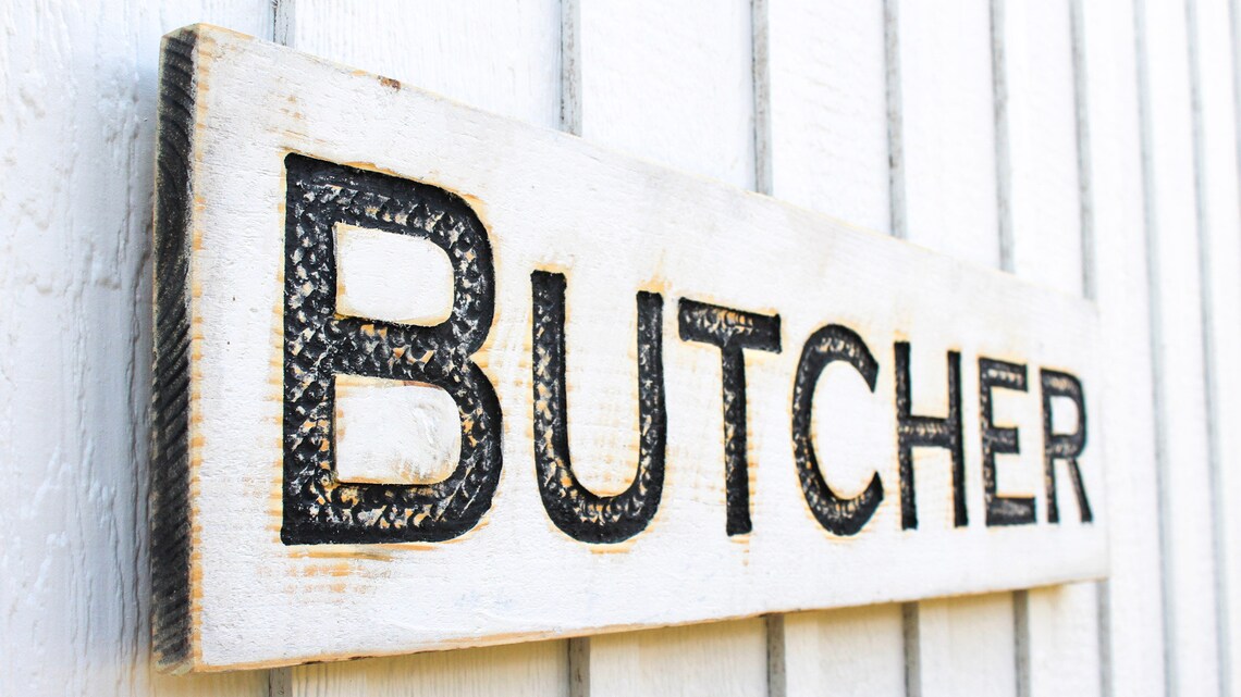 Butcher Sign Carved in a 40x10 Solid Wood Board | Etsy