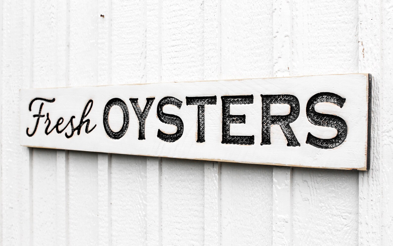 Fresh Oysters Sign - Carved in a 48"x8" Solid Wood Board Rustic ...
