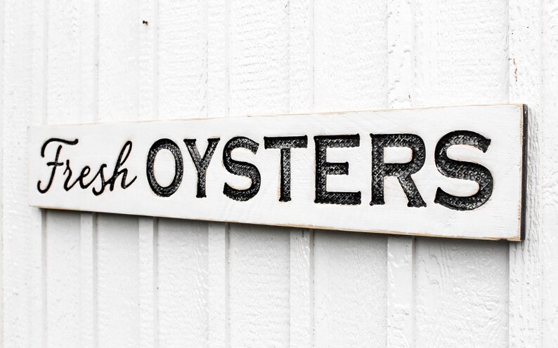 Fresh Oysters Sign - Carved in a 48"x8" Solid Wood Board Rustic ...
