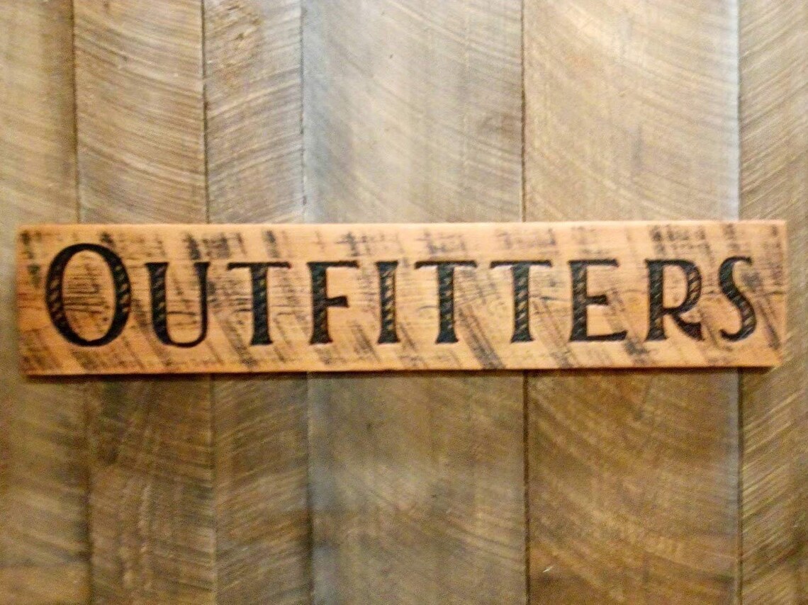 Outfitters Sign Carved in a 40x8 Solid Wood Board Rustic | Etsy