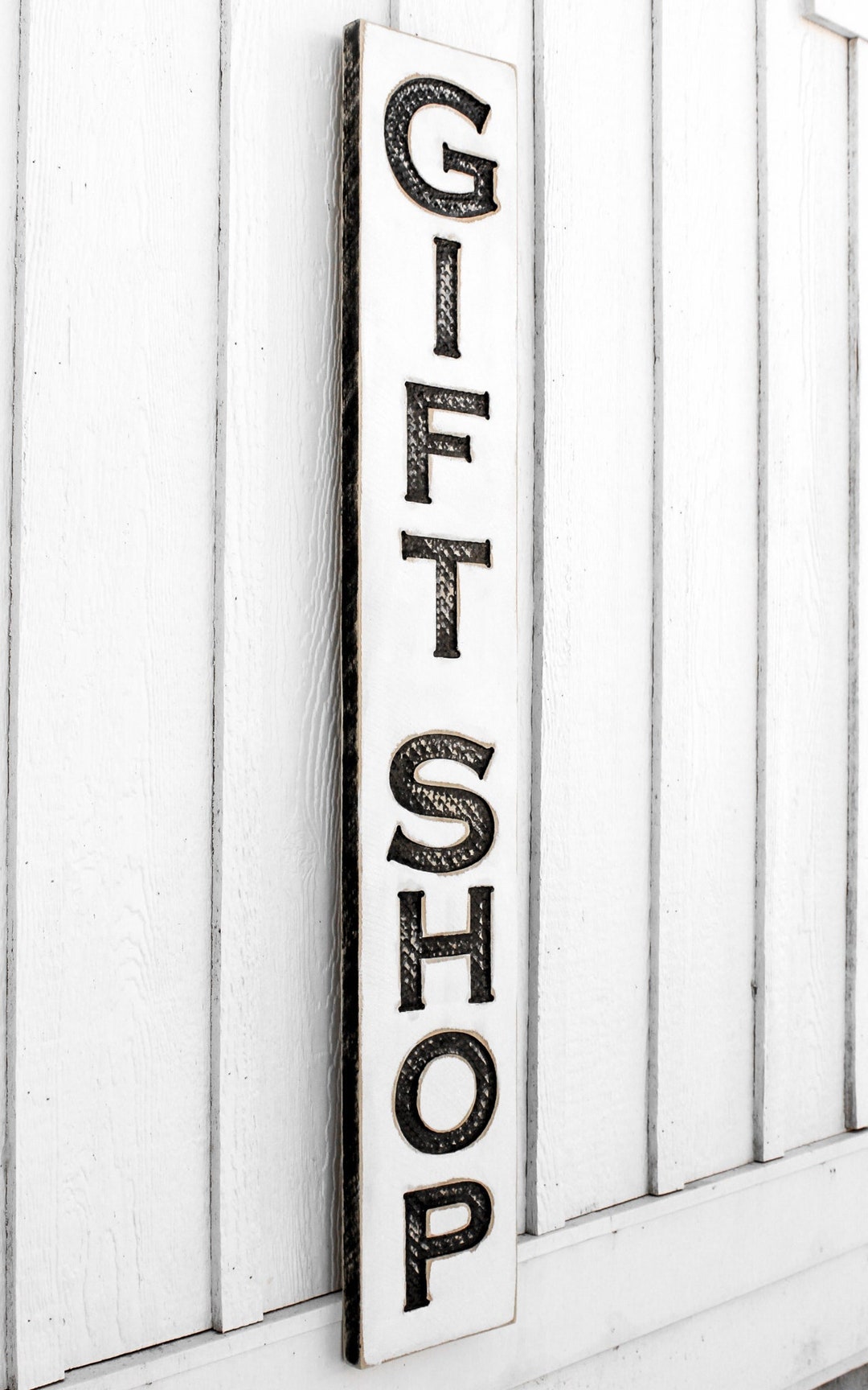 Gift Shop Sign - Carved in a 48"x8" Solid Wood Board Rustic Distressed ...