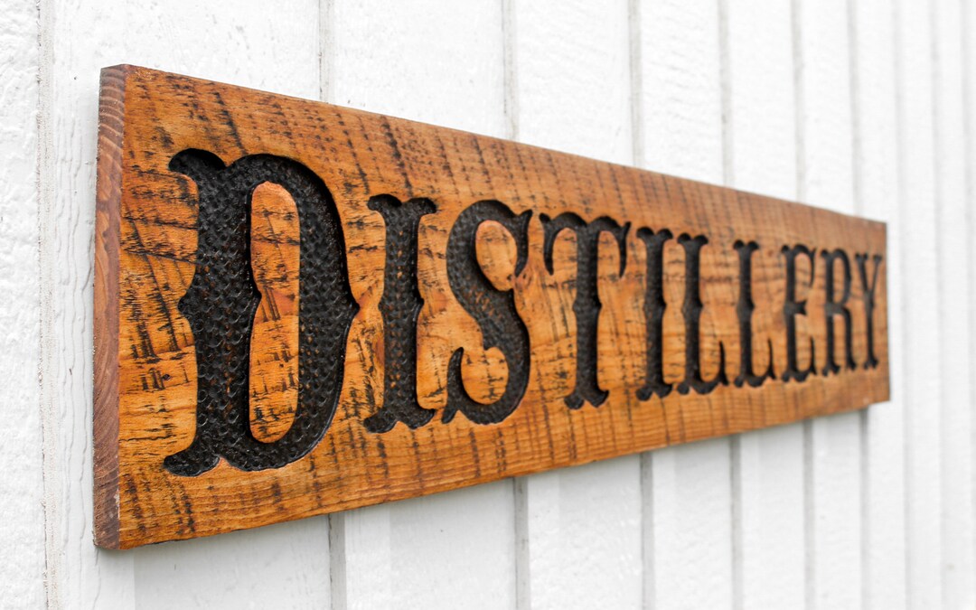 Distillery Sign - Carved in a Solid Wood Board Rustic Distressed ...